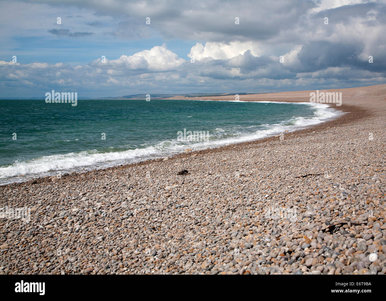 Sweeping bay and shingle beach of Chesil Beach from Chiswell, Isle of ...
