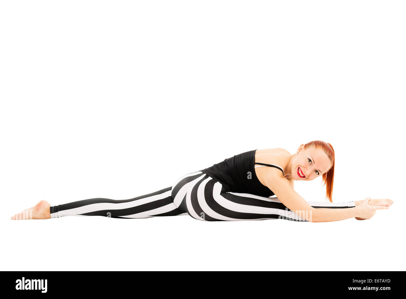 Sport fitness woman, young healthy girl doing stretching exercises ...