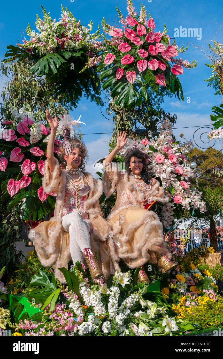 Nice, France, Women in Colorful Costumes, Throwing Flowers to Crowd in ...