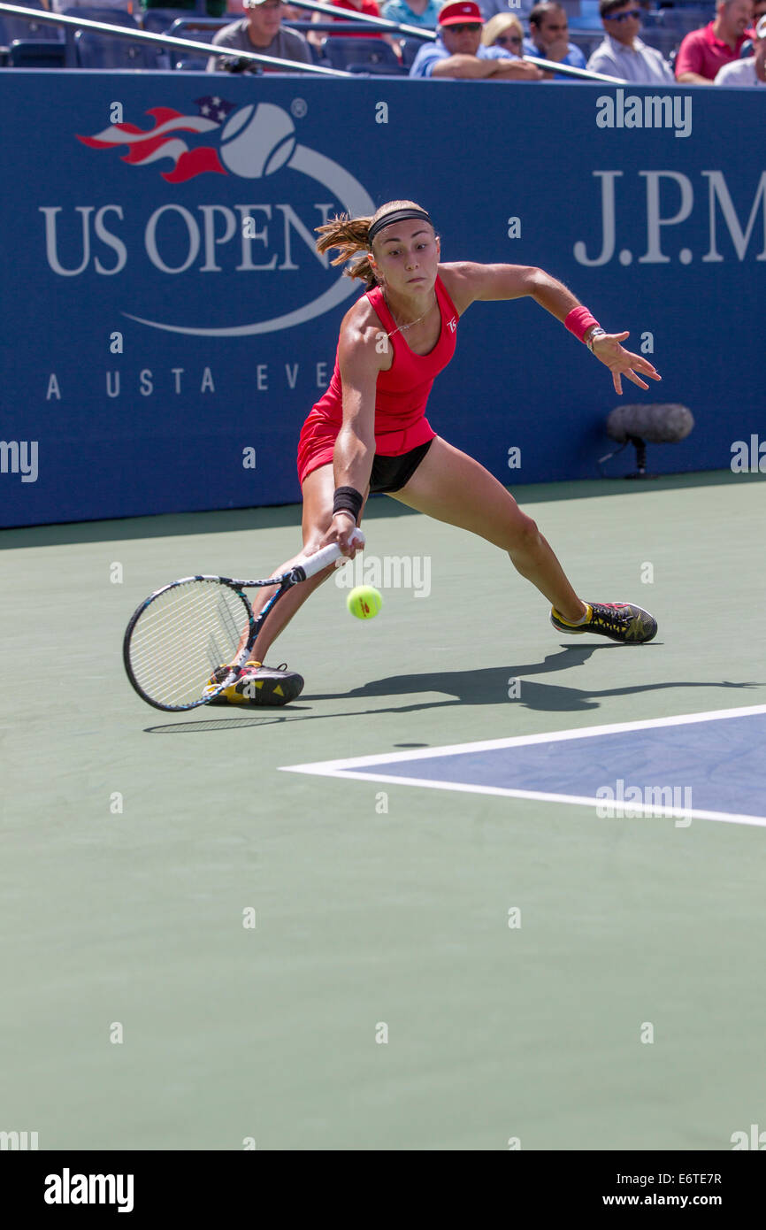Flushing Meadows, NY, USA. 30th Aug, 2014. Aleksandra Krunic (SRB) in action against Petra ...