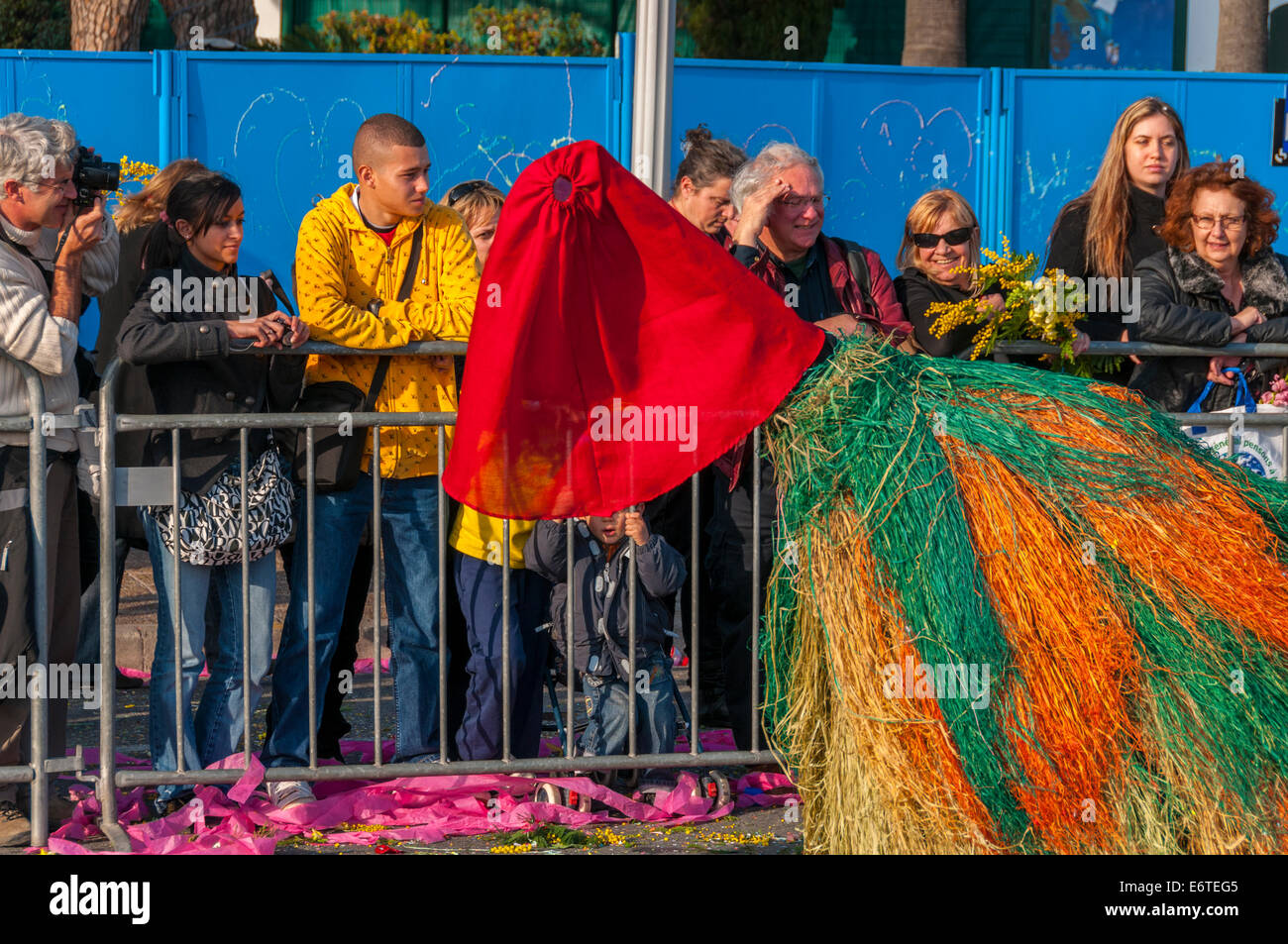 Nice, France, Tourists viewing Traditional Spring Carnival parade ...
