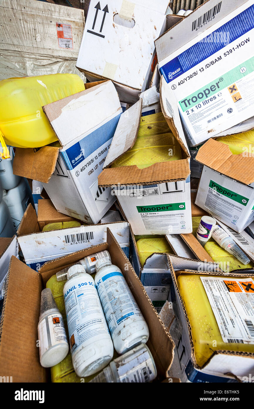 Is this a health hazard? A pile of old pesticide boxes and canisters ...