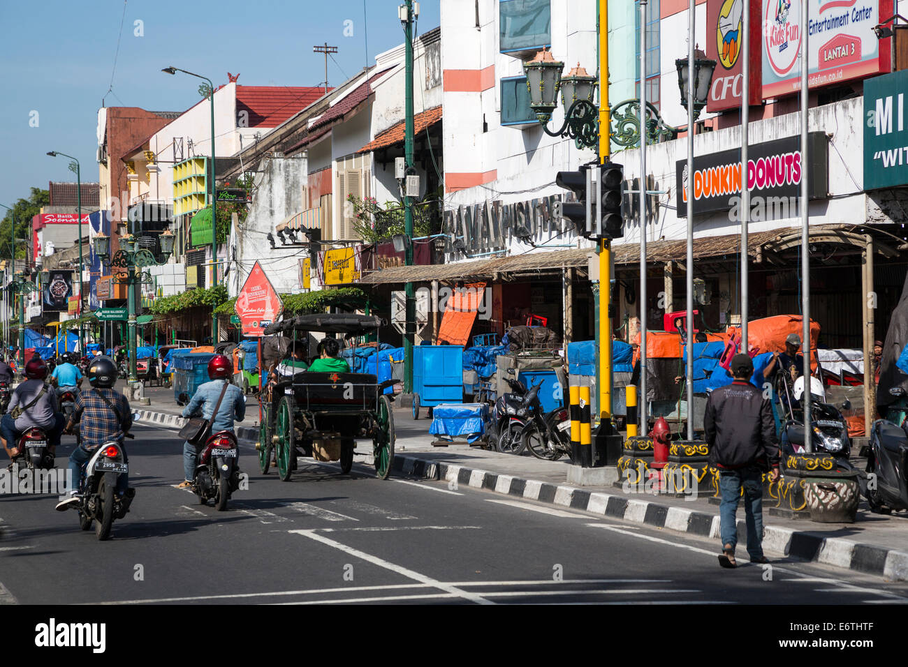 Yogyakarta, Java, Indonesia. Malioboro Street. Vendors' stands covered ...