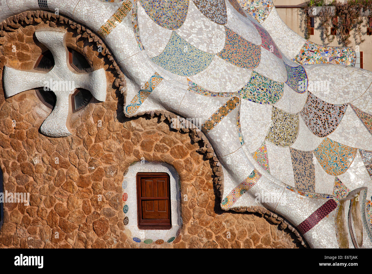 Casa del Guarda architectural details by Antoni Gaudi in Park Guell ...