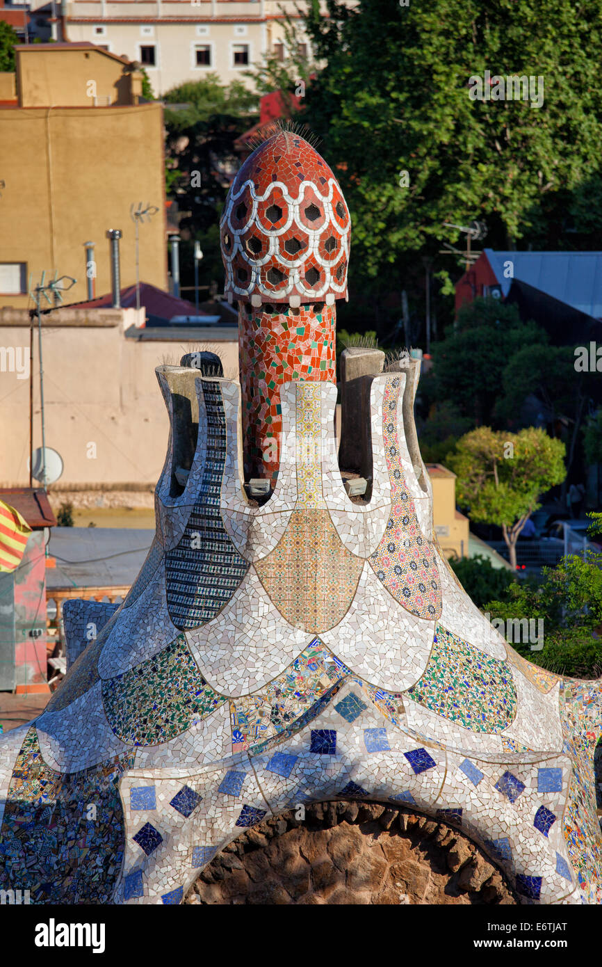 Casa del Guarda architectural details by Antoni Gaudi in Park Guell ...