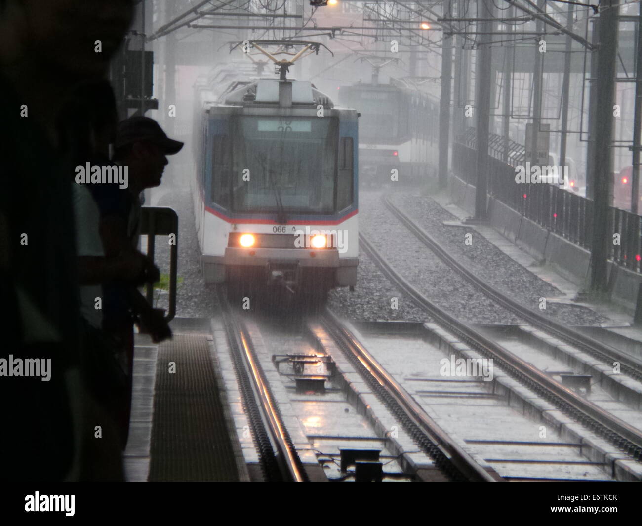 Makati, Philippines. 31 August, 2014. MRT train running 40 kph during a ...