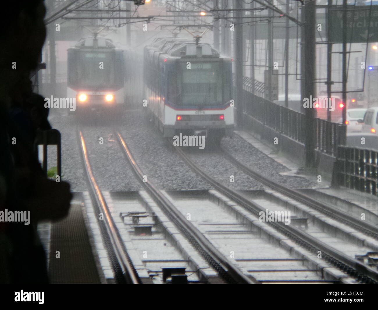 Makati, Philippines. 31 August, 2014. MRT train running 40 kph during a ...