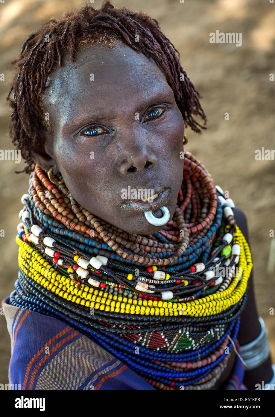 Portrait Of A Nyangatom Tribe Woman With Chin Jewel, Omo Valley ...