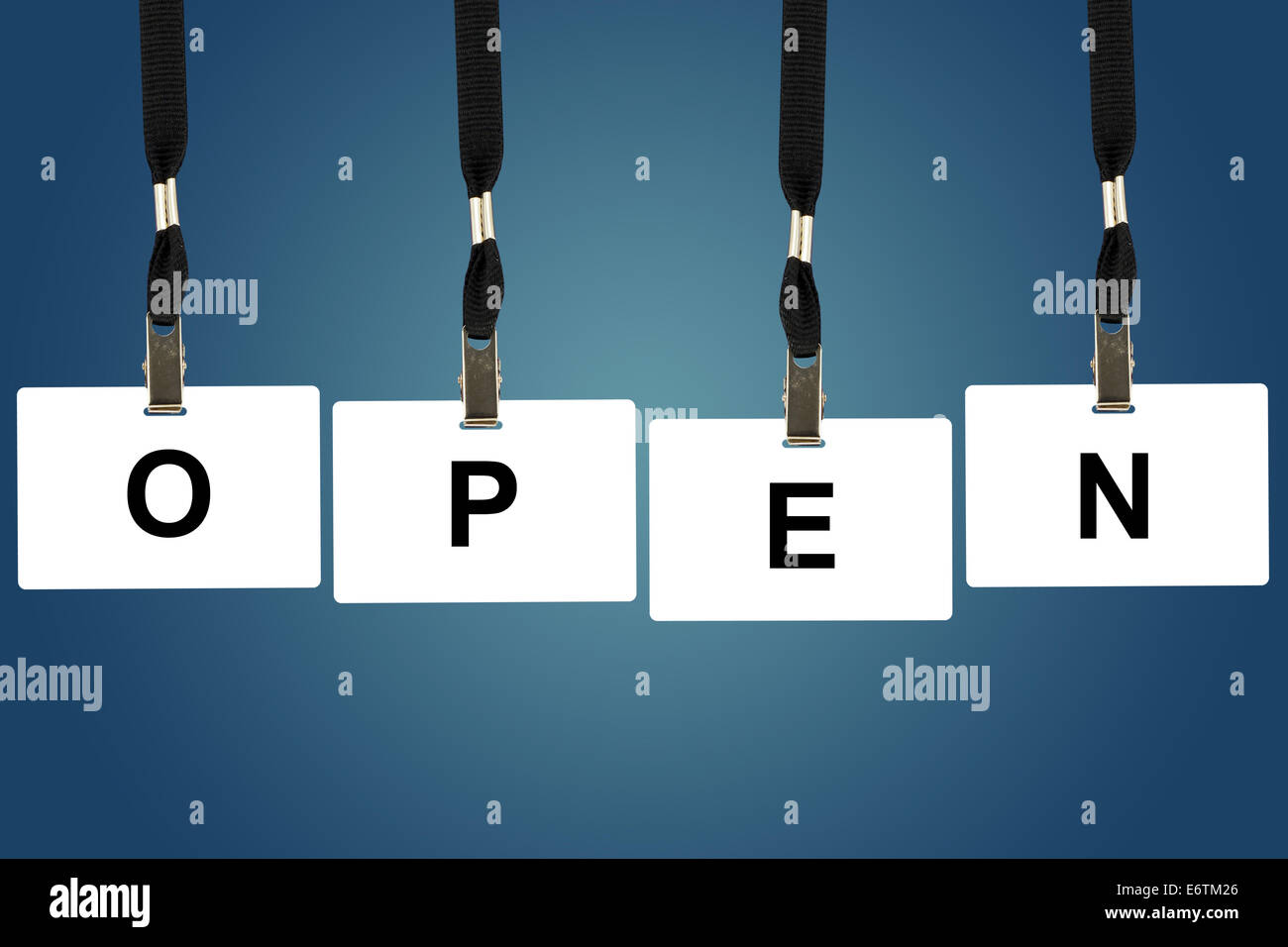 open word on badge with blue background Stock Photo - Alamy