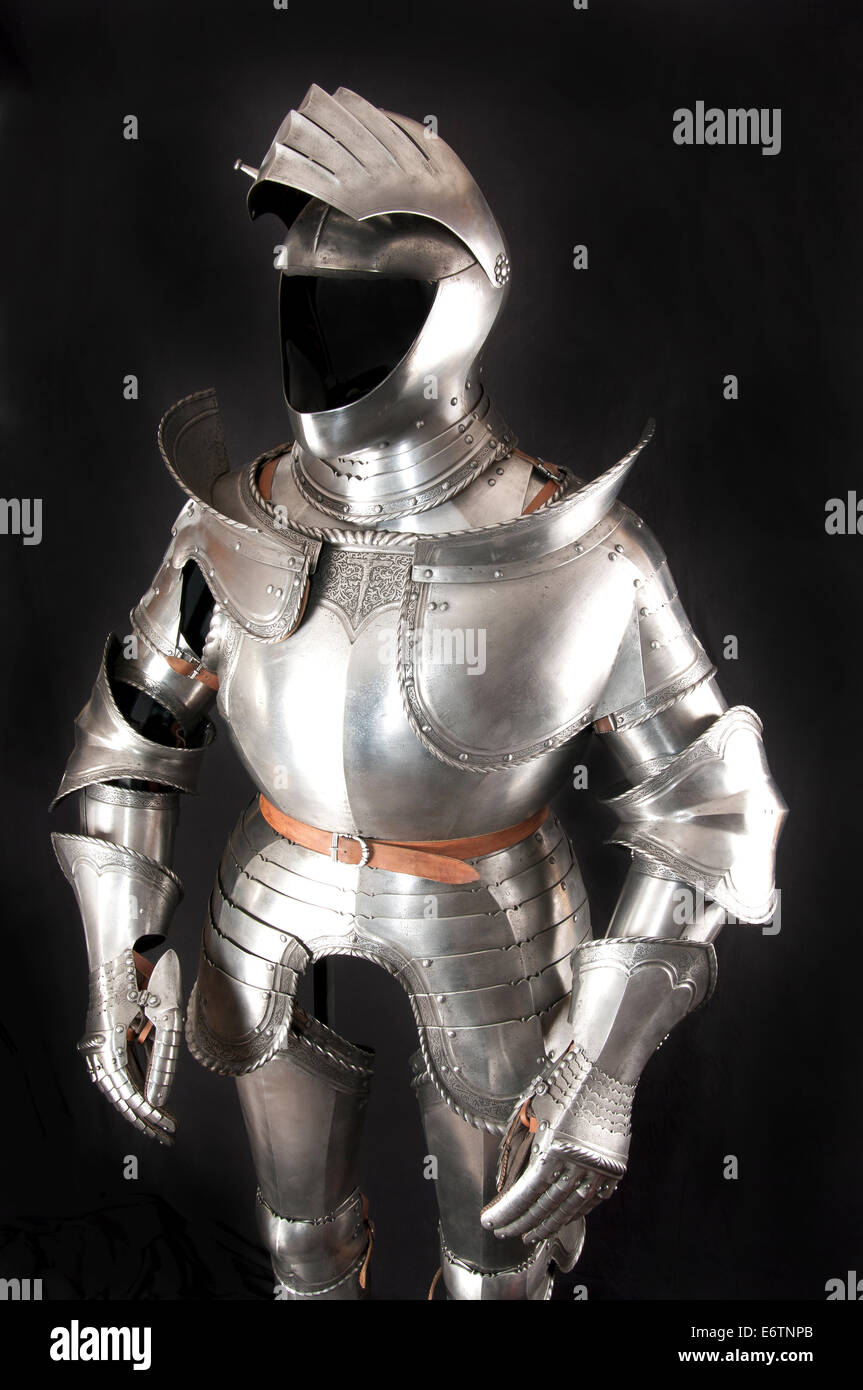 Armour of the medieval knight. Metal protection of the soldier against ...