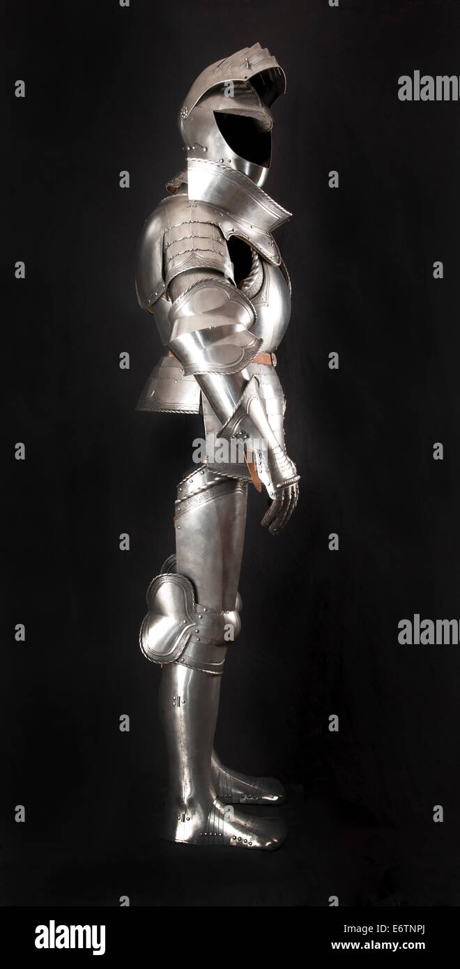 Armour of the medieval knight. Metal protection of the soldier against ...