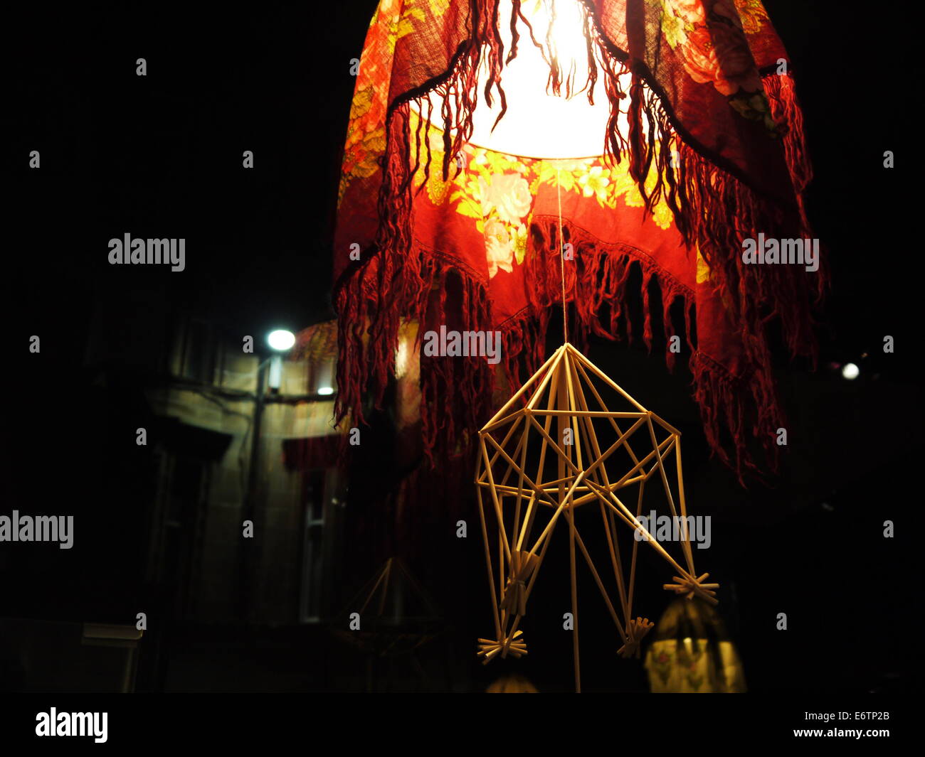 Stained glass lamp shot at night Stock Photo - Alamy