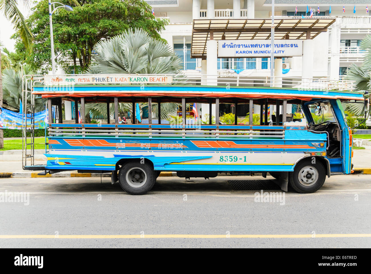Songthaew, a local Phuket Island bus, Kata, Phuket, Thailand Stock ...