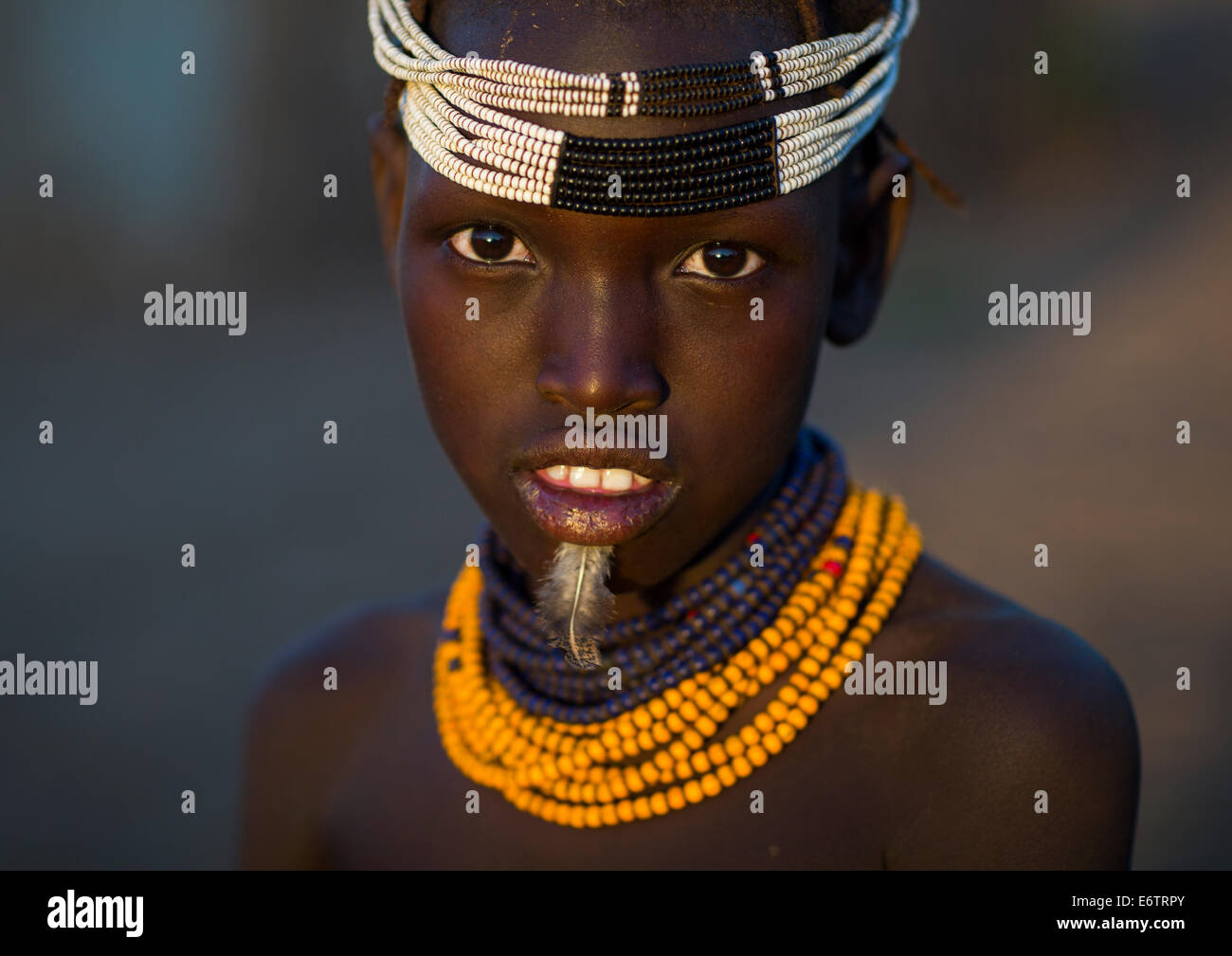 Dassanech Tribe Girl With A Feather In The Chin, Omorate, Omo Valley ...