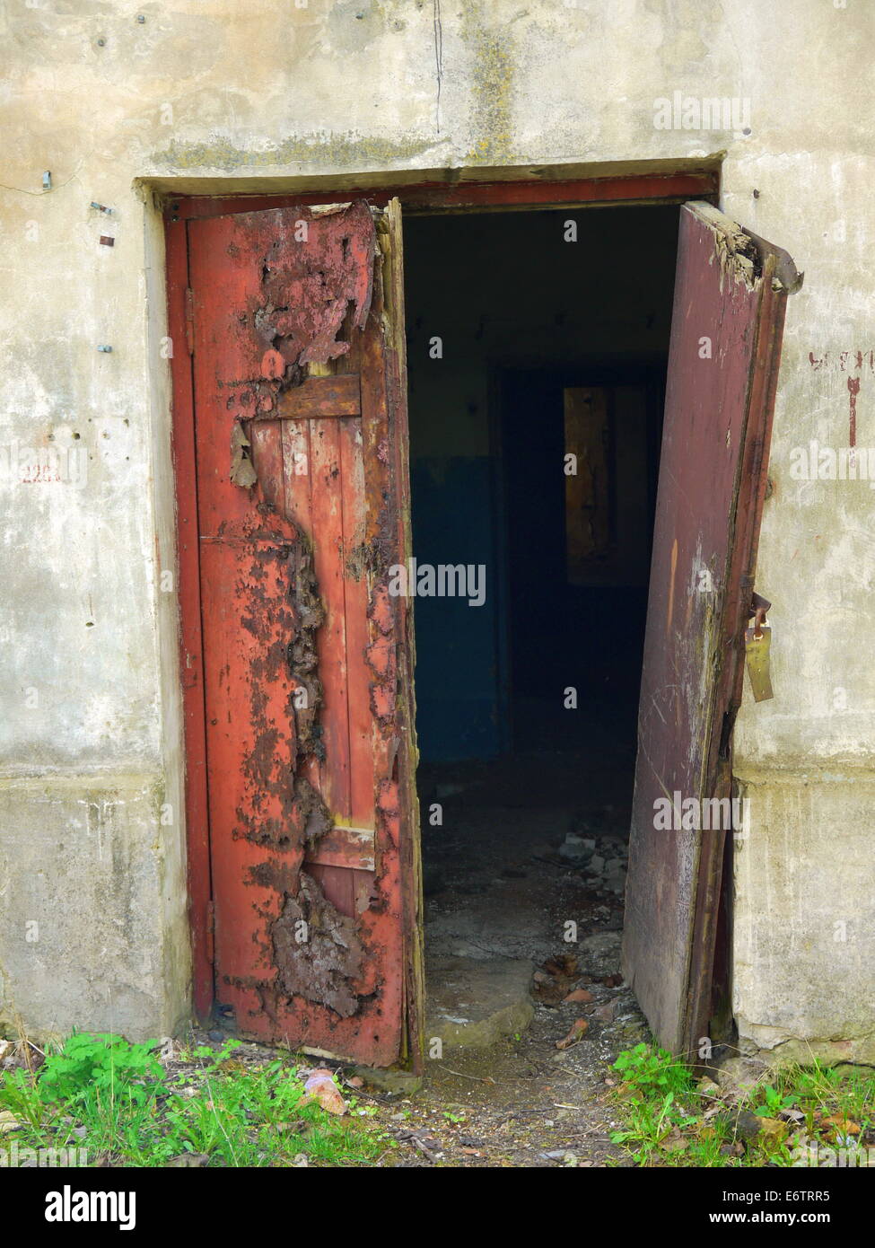 old wooden door in Soviet military base Stock Photo - Alamy