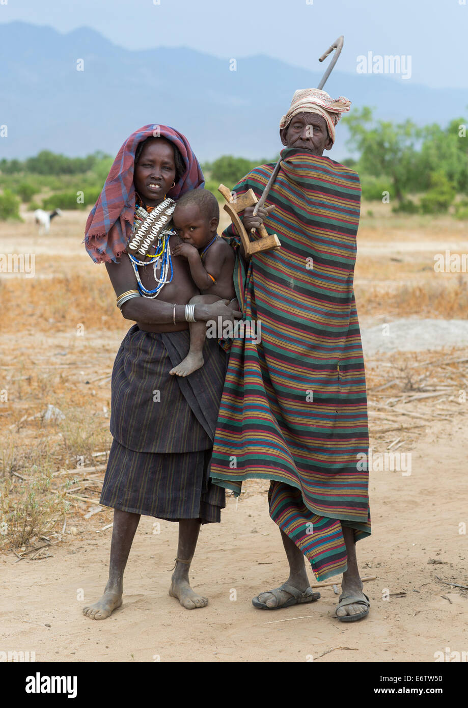 Erbore Tribe Parents With A Baby, Erbore, Omo Valley, Ethiopia Stock ...