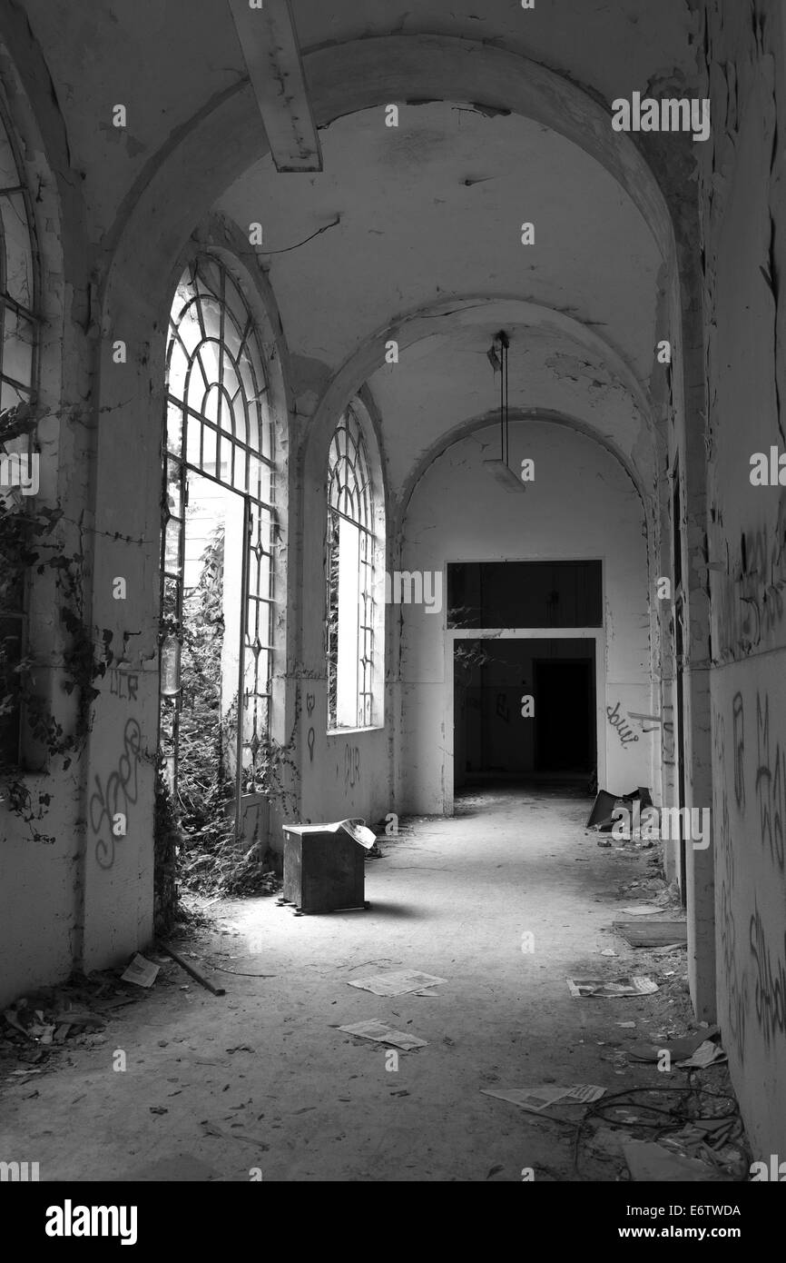 A corridor in abandoned asylum, Italy Stock Photo - Alamy