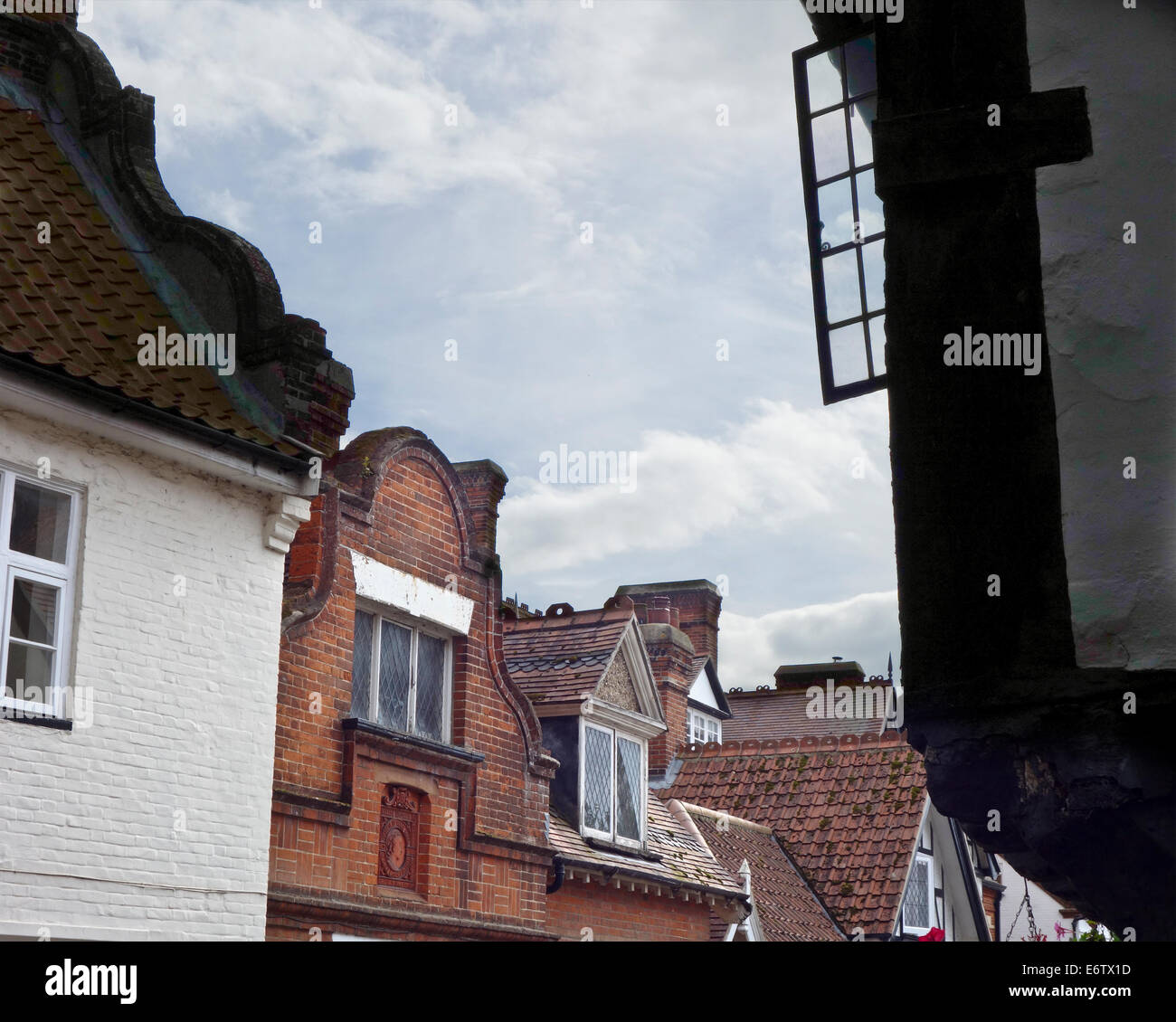 Wymondham street old buildings roofs windows Stock Photo - Alamy