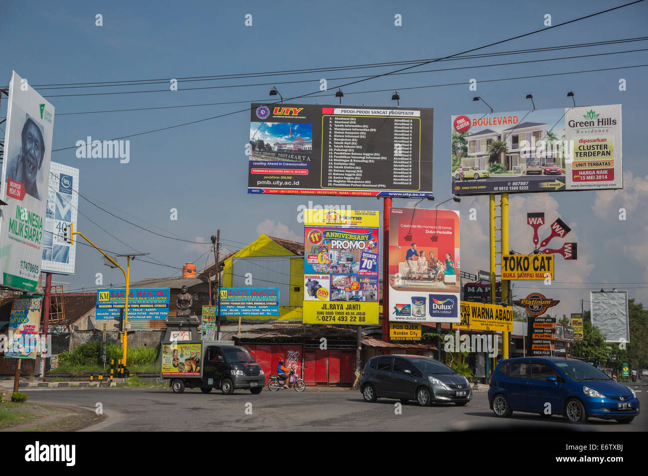 Yogyakarta, Indonesia. Traffic Intersection, Advertising Billboards ...