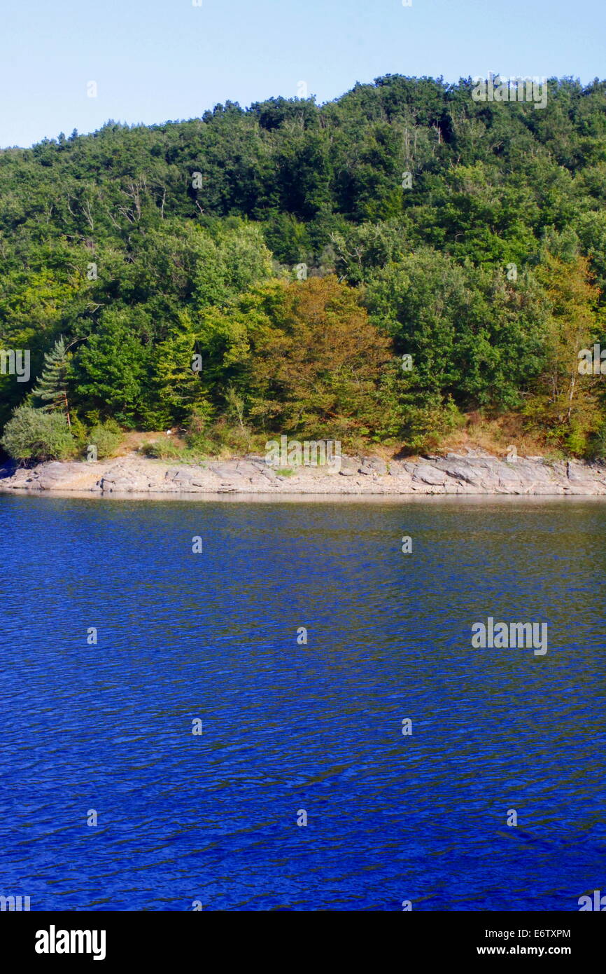 The dam of Soulages blocking le Gier river, Natural Park of Pilat ...