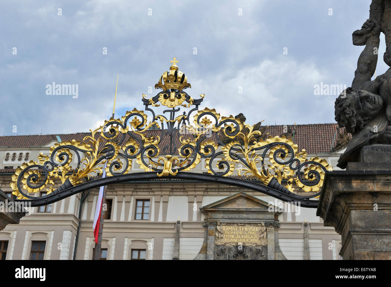 A leafy golden decorative design above the entrance to the Prague ...