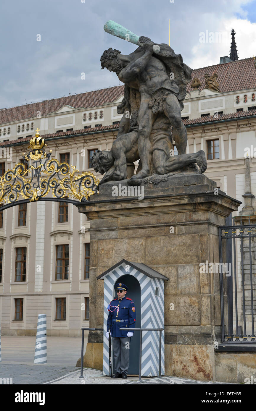 A sentry on duty outside the gate of Prague Castle, Prague, Czech ...