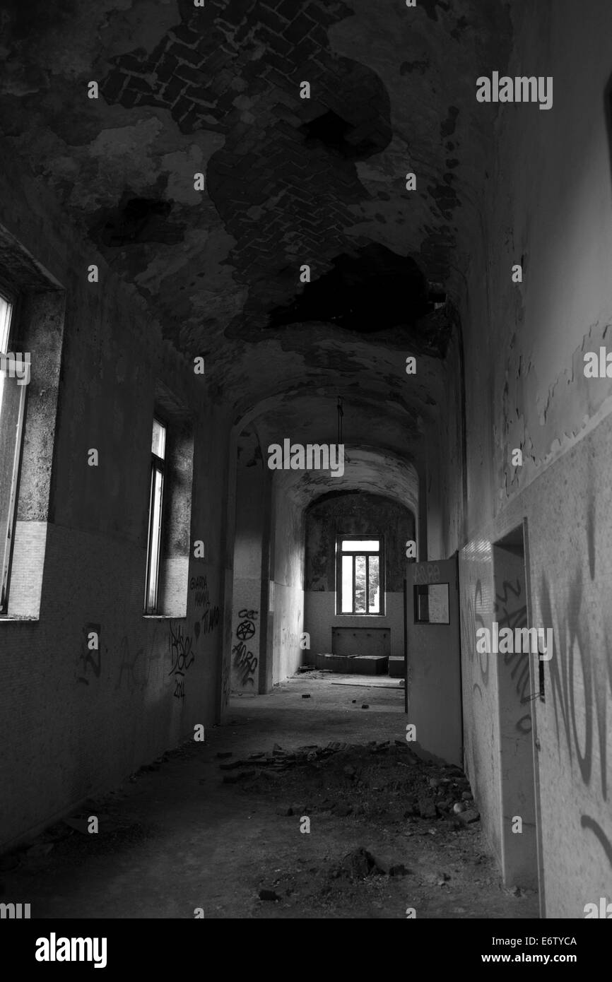 A corridor in abandoned asylum, Italy Stock Photo - Alamy