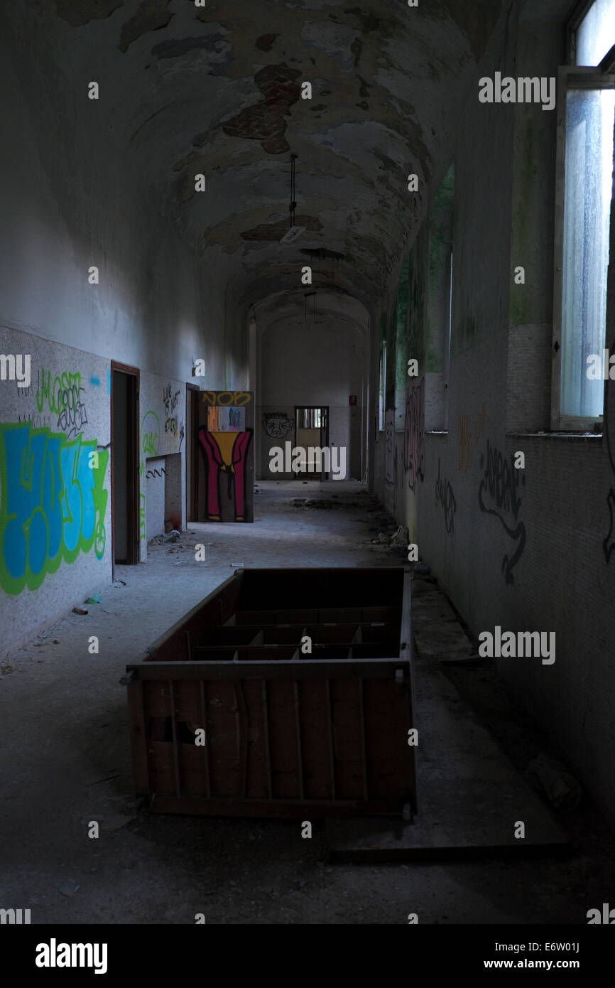A corridor in abandoned asylum, Italy Stock Photo - Alamy