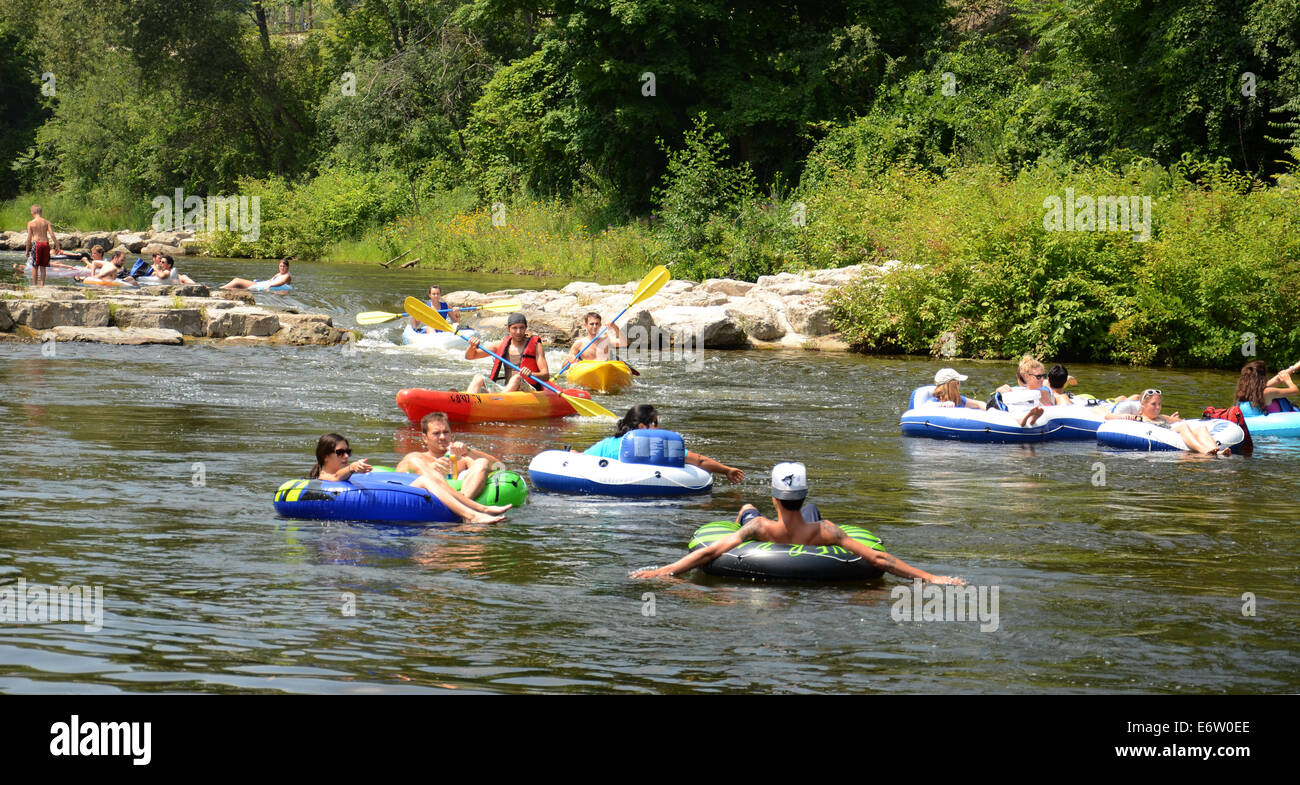 ANN ARBOR, MI - AUGUST 3: Kayakers enjoying the rapids at the Argo ...