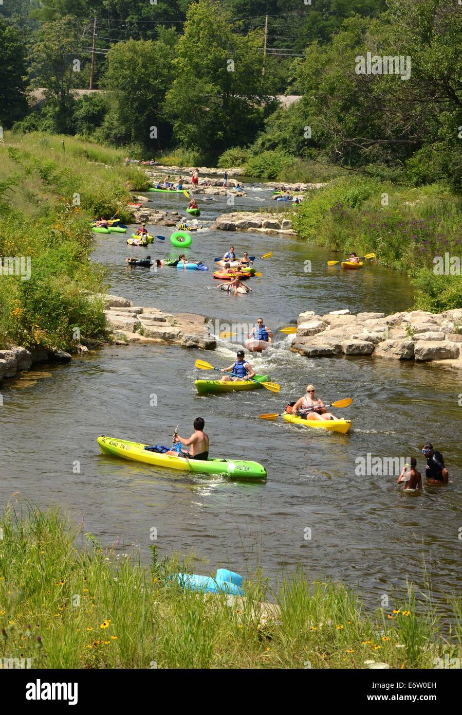 ANN ARBOR, MI - AUGUST 3: Kayakers go through the last rapid at the ...