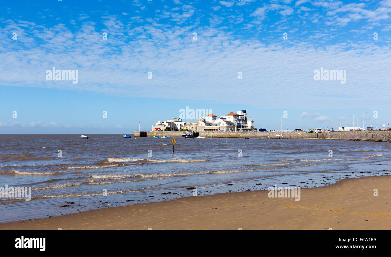 Weston-super-Mare Somerset beach on sunny summer day with blue sky ...
