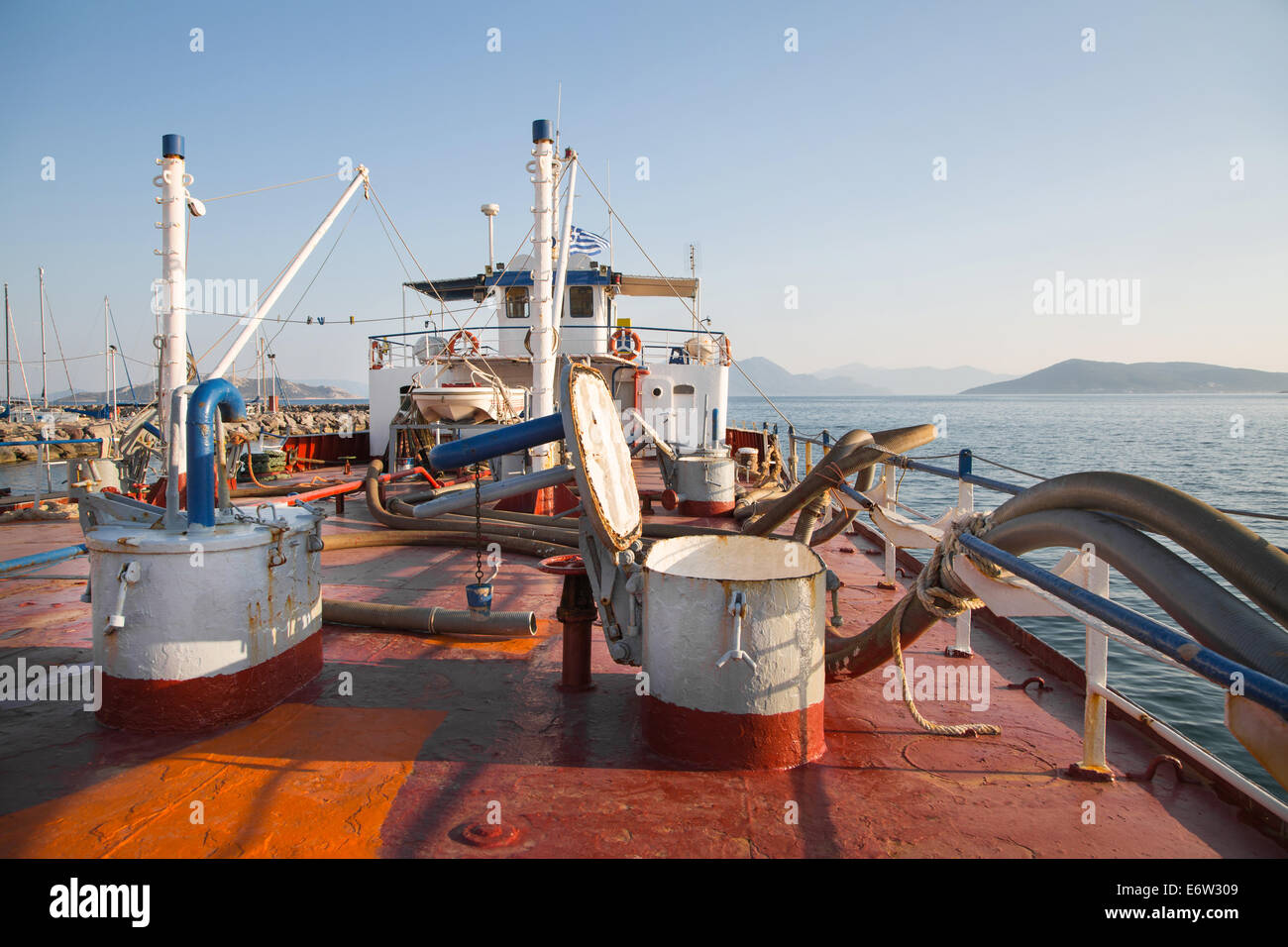 Deck of an old water ship - technical details. Rusty, antique and ...