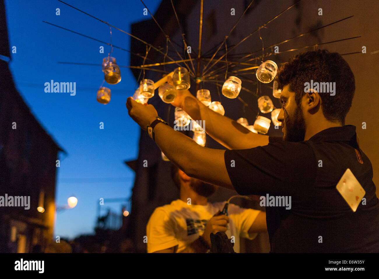 In the medieval town of Vallerano, Italy, the night of the last ...