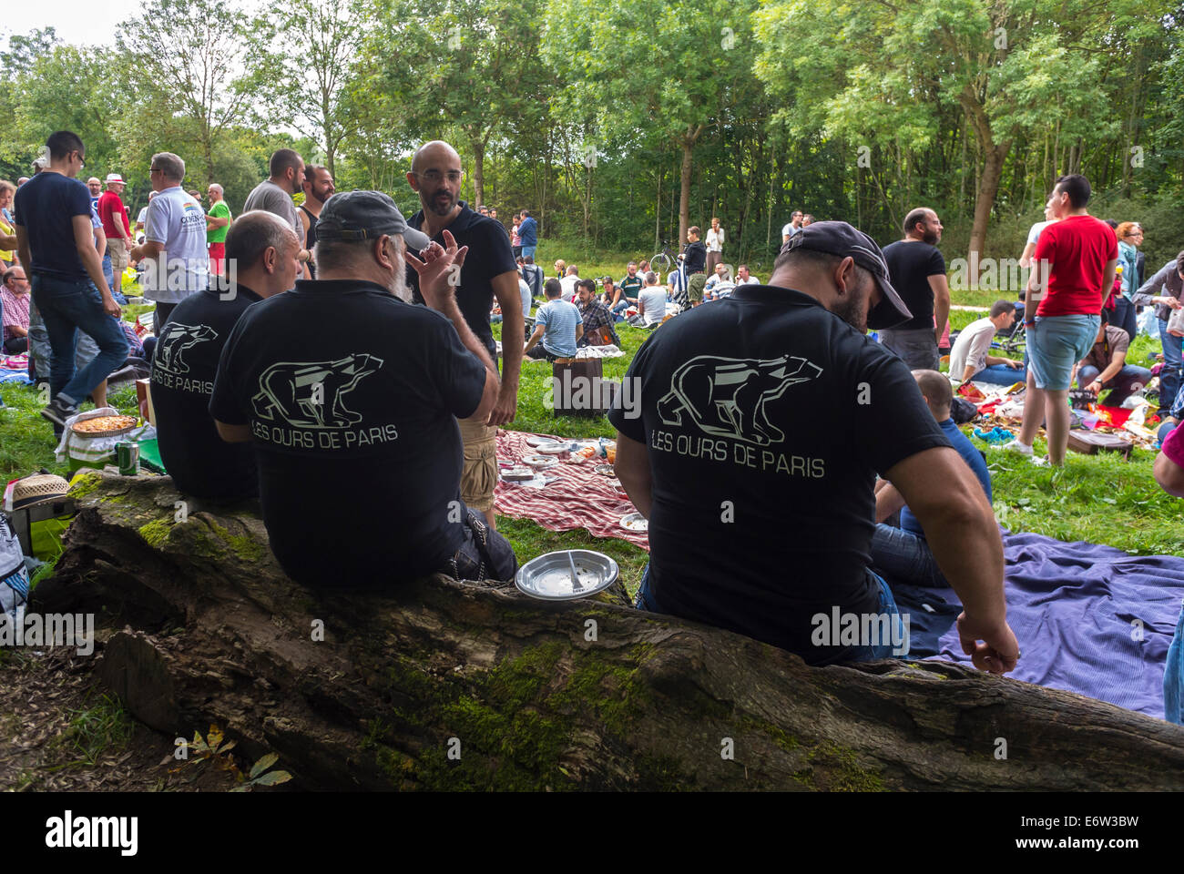 Paris, France, Crowd LGBT NGO's Picnic in "Bois de VIncennes", Men ...