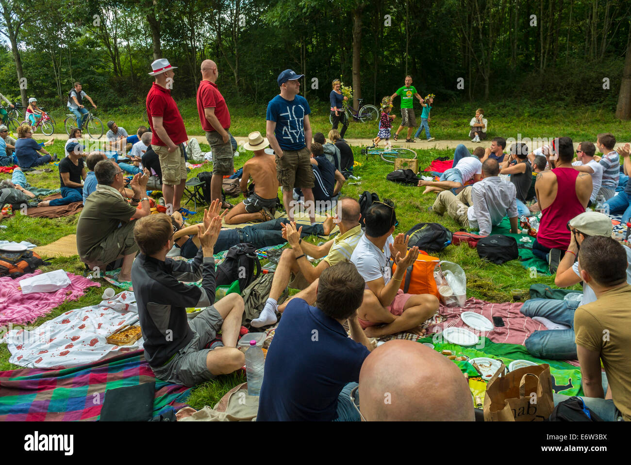 Paris, France, Crowd on Lawn, Picnicking at Annual LGBT NGO's Picnic in ...