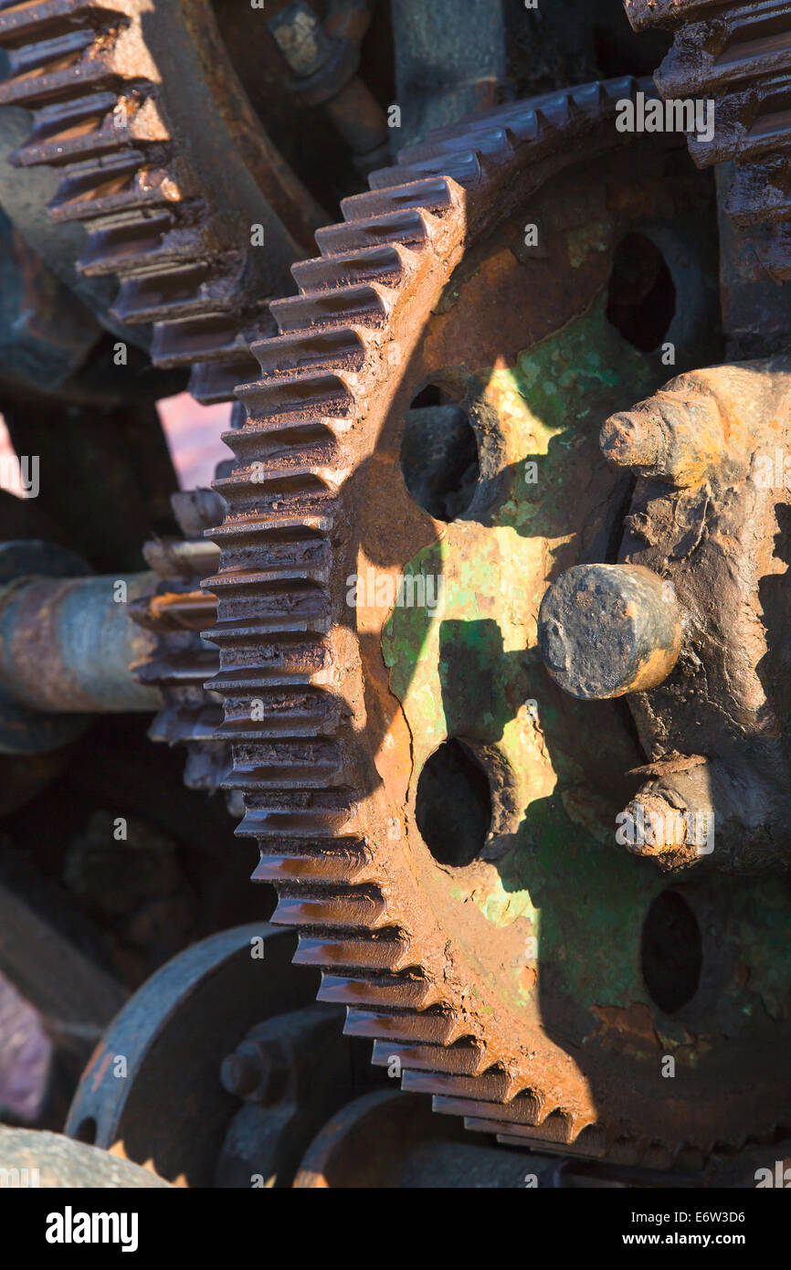 Aged technology: Old, antique and rusty gear wheel on an old ship ...
