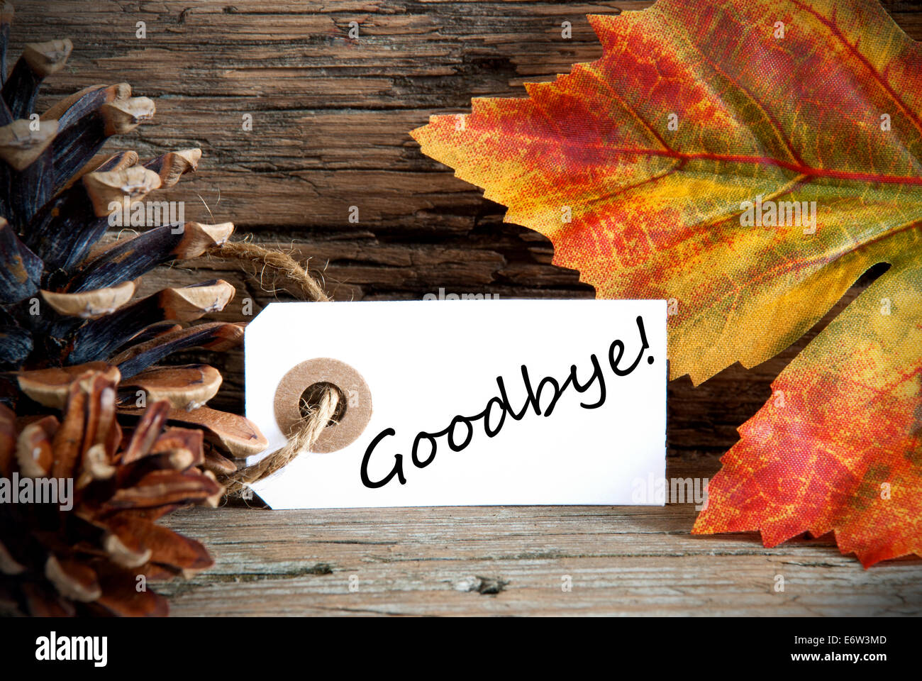 An Autumn Label with the Word Goodbye on it, Fall Background Stock ...