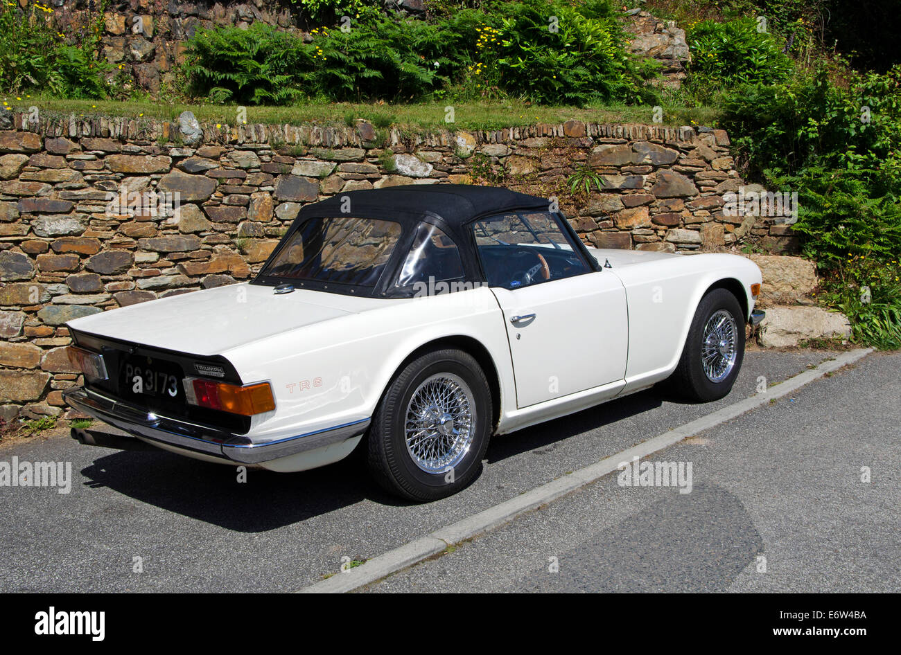 white triumph tr6 soft top Stock Photo - Alamy