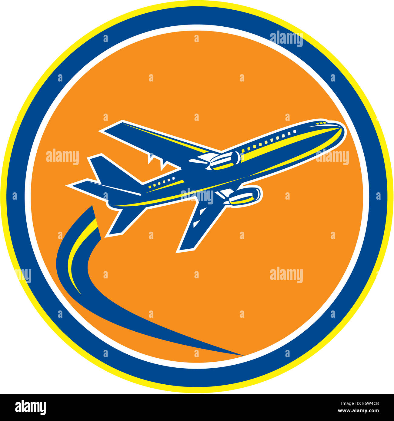 Illustration of a commercial jet plane airliner jumbo jet flying set ...