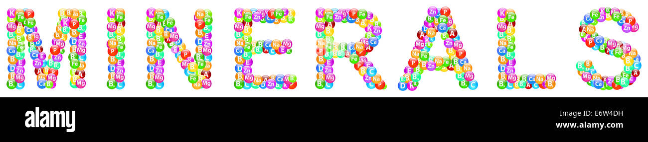 Minerals Word Concept Made Of Vitamins And Minerals Stock Photo - Alamy