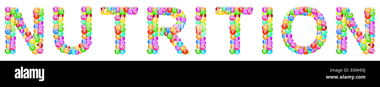 Nutrition Word Concept Made Of Vitamins And Minerals Stock Photo - Alamy