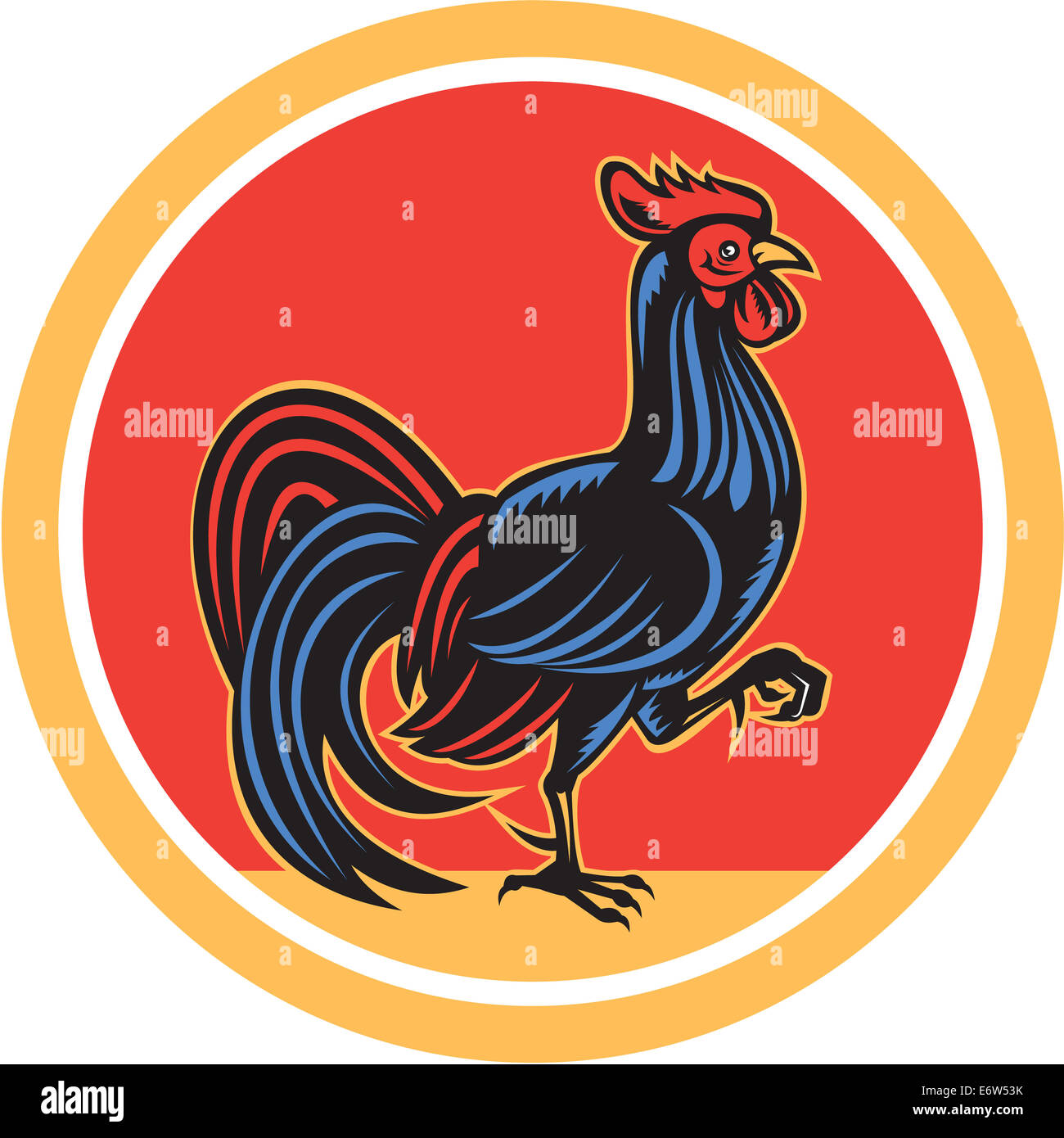 Illustration of a chicken rooster facing side marching walking set ...