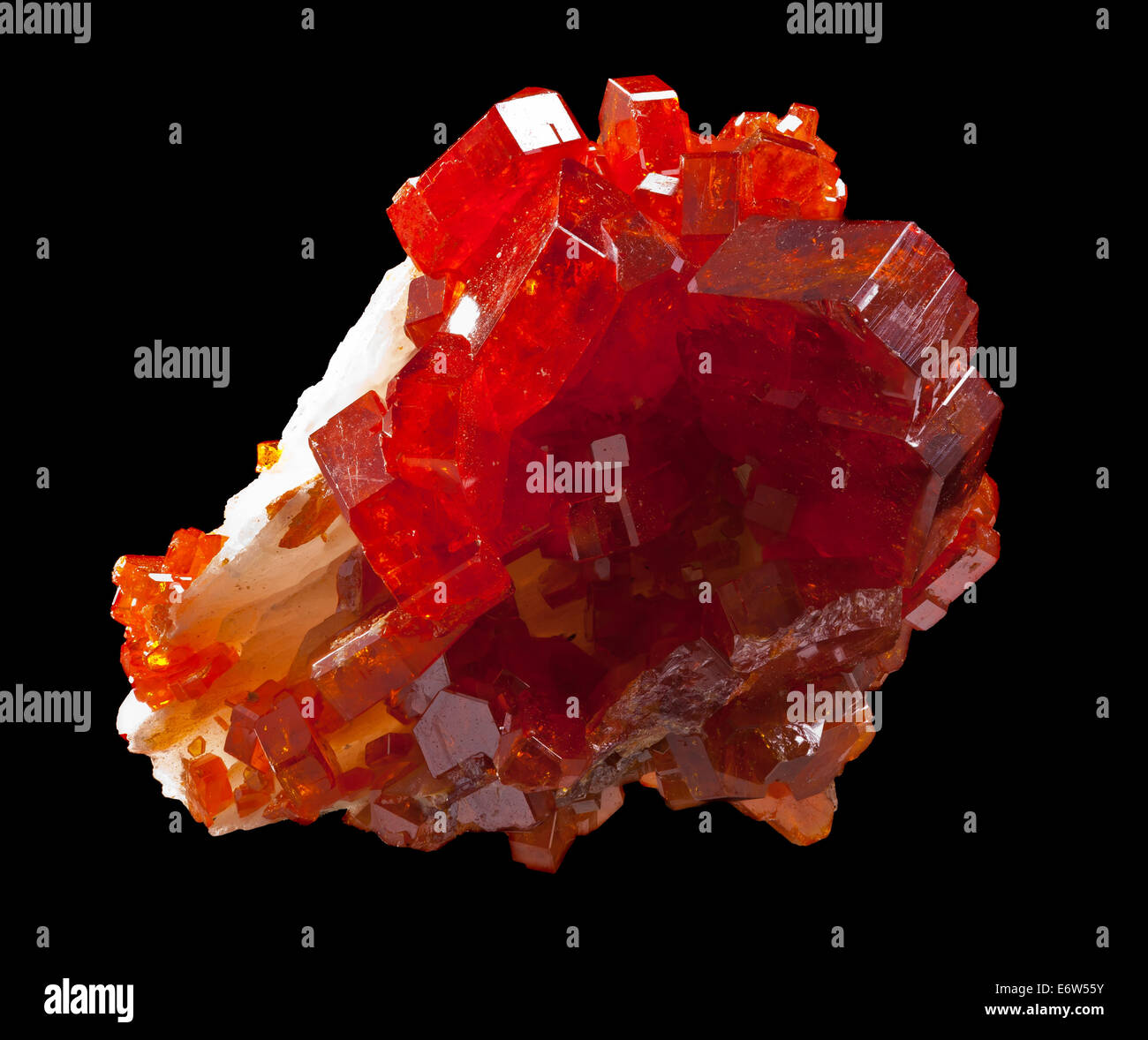 Vanadinite (Pb5(VO4)3Cl) crystal on matrix - Mibladen, Morocco Stock ...