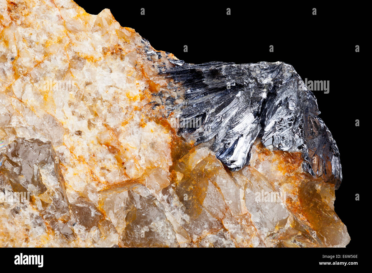 Molybdenum disulfide also called Jordisite ore crystal (MoS2) on matrix ...