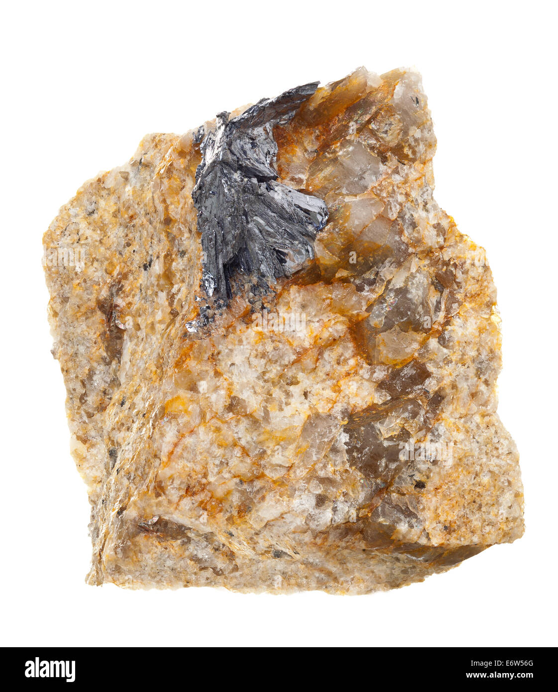 Molybdenum disulfide also called Jordisite ore crystal (MoS2) on matrix ...