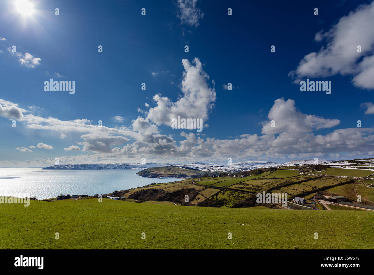 Northern Ireland County Antrim Snow on Mountains Billowy Clouds Bright ...