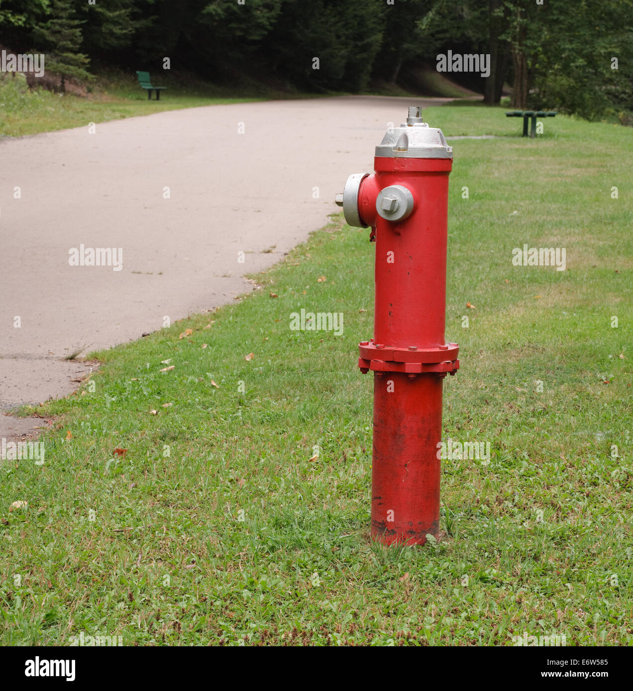 Fire hydrant beside small roadway in park setting Stock Photo - Alamy