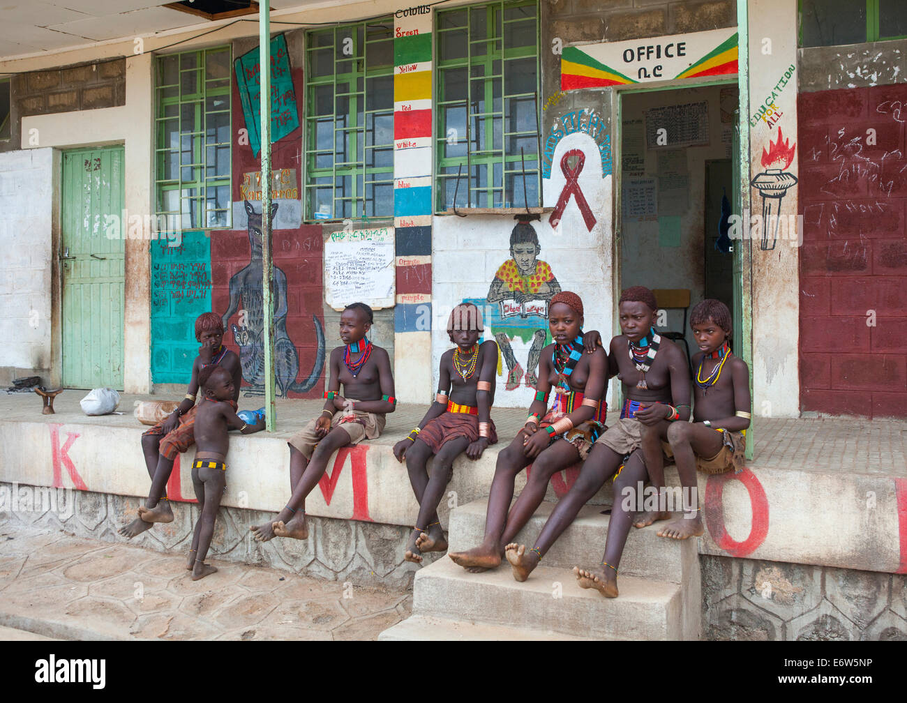 Hamer Tribe Kids In A School, Turmi, Omo Valley, Ethiopia Stock Photo ...