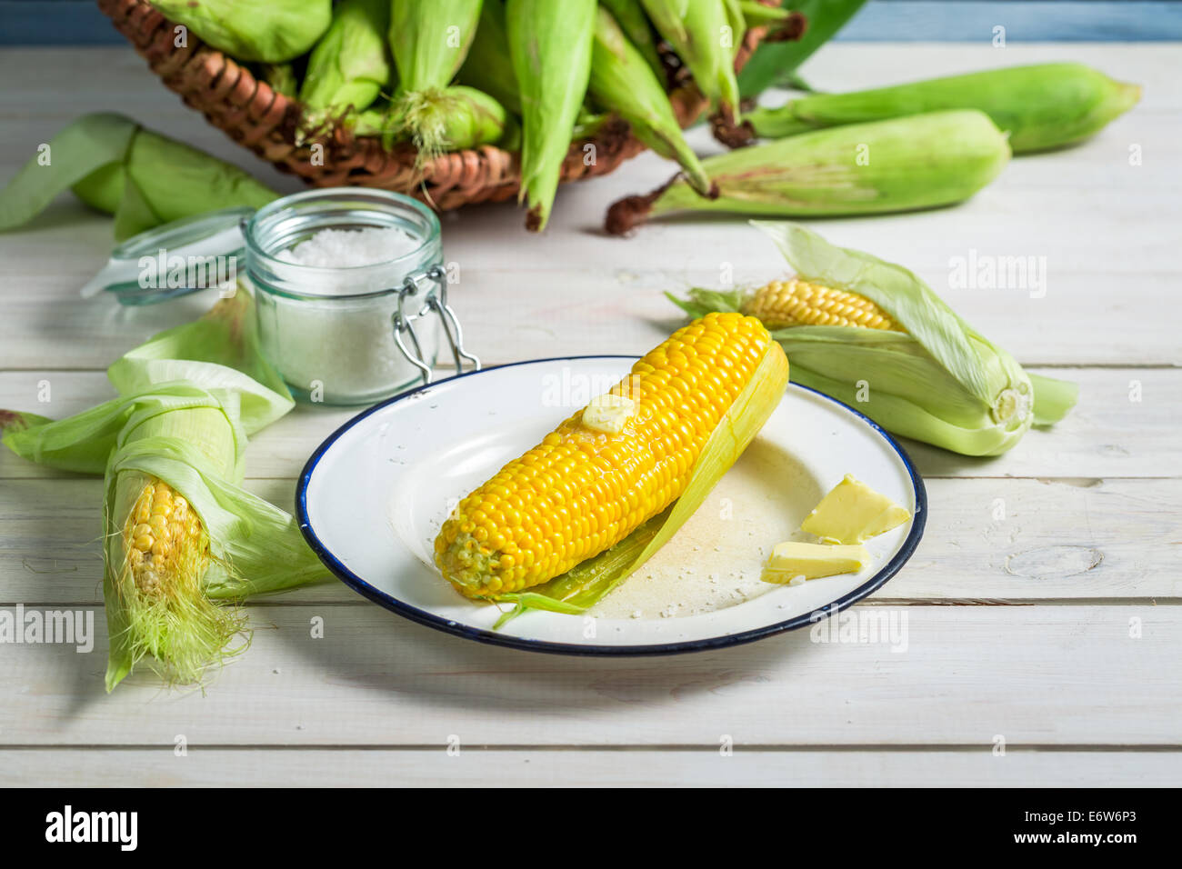Fresh hot corn with butter Stock Photo - Alamy