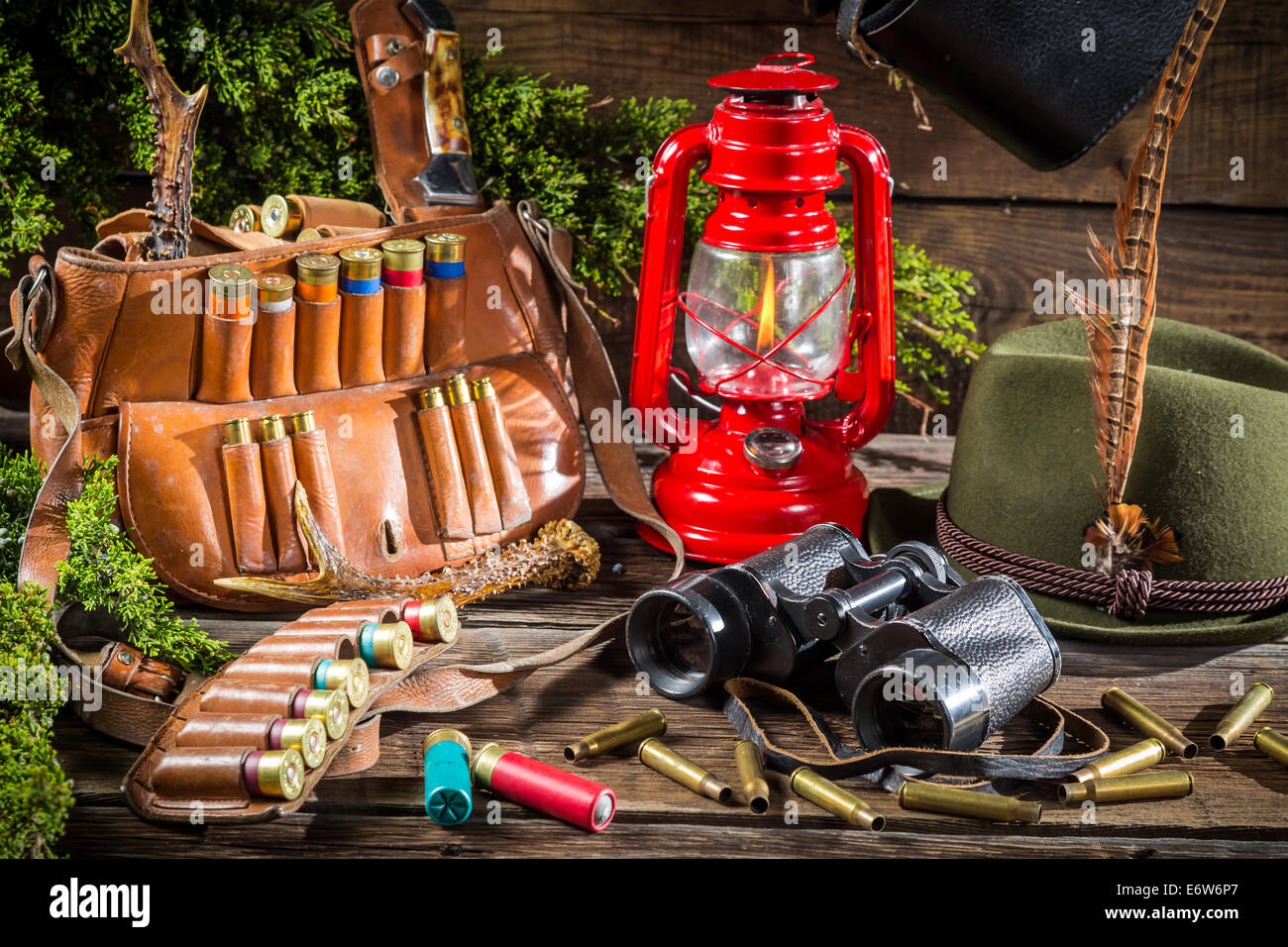 Forester lodge full of equipment for hunting Stock Photo - Alamy